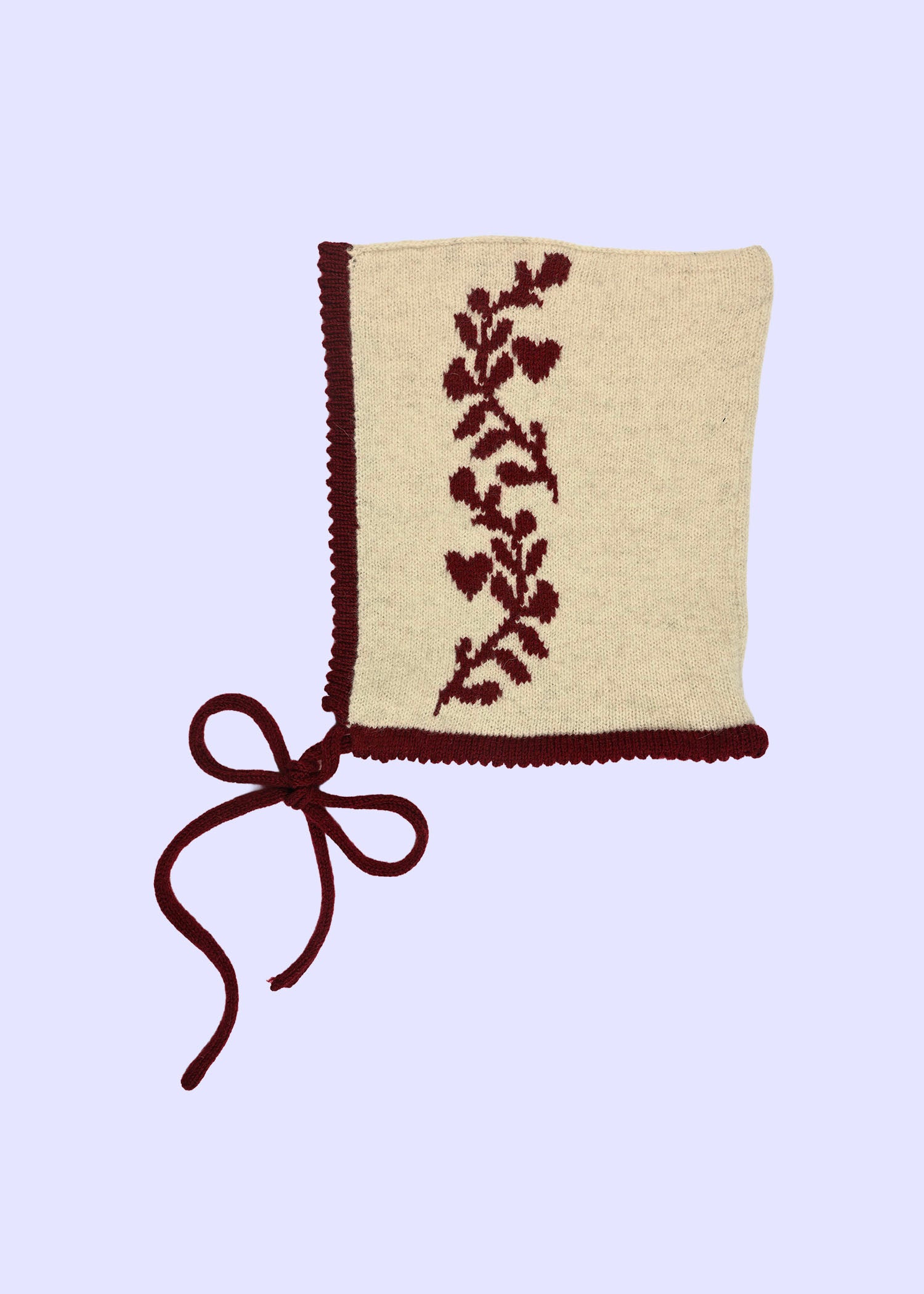 Cashmere Knitted Bonnet – Laurel Leaf Pixie Hood in Burgundy and Cream ...